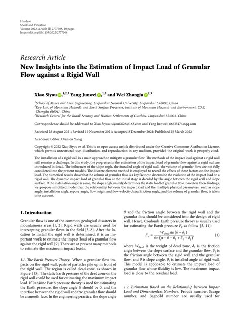 Pdf New Insights Into The Estimation Of Impact Load Of Granular Flow Against A Rigid Wall