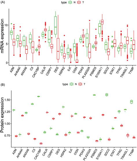 Boxplots Of The Mrna A And Protein B Expression Levels Of 20 Iags