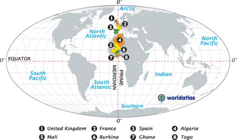 Map Of Countries Located On The Prime Meridian How