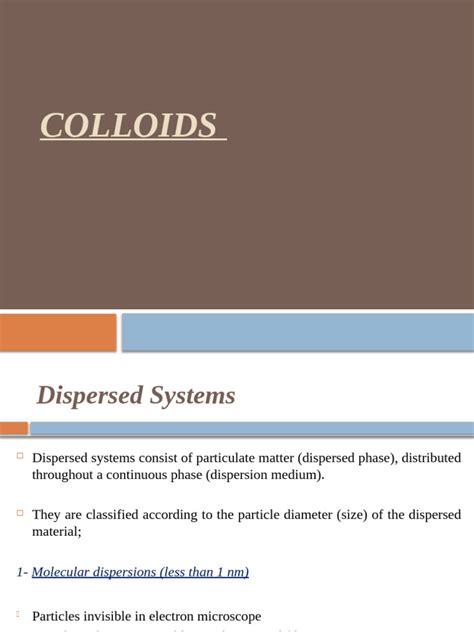 Colloidal Dispersion System Pdf Colloid Filtration