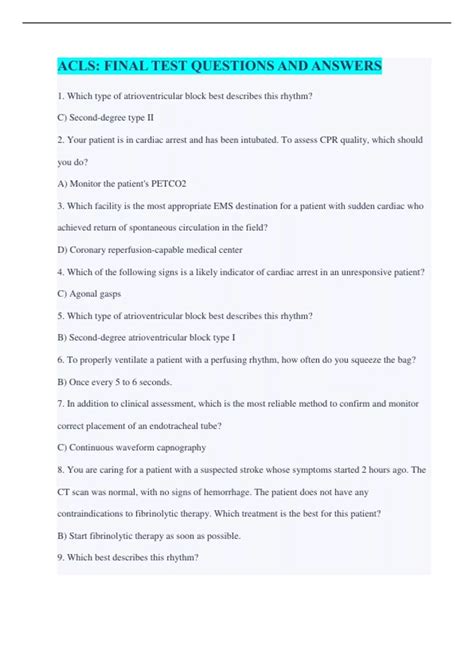 Acls Final Test Questions And Answers Acls Stuvia Us