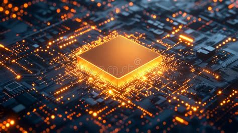 Golden CPU Chip On Advanced Circuit Board Illuminating Technology And Innovation Background