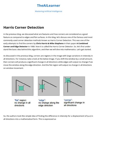 Harris Corner Detection Theailearner Pdf Eigenvalues And