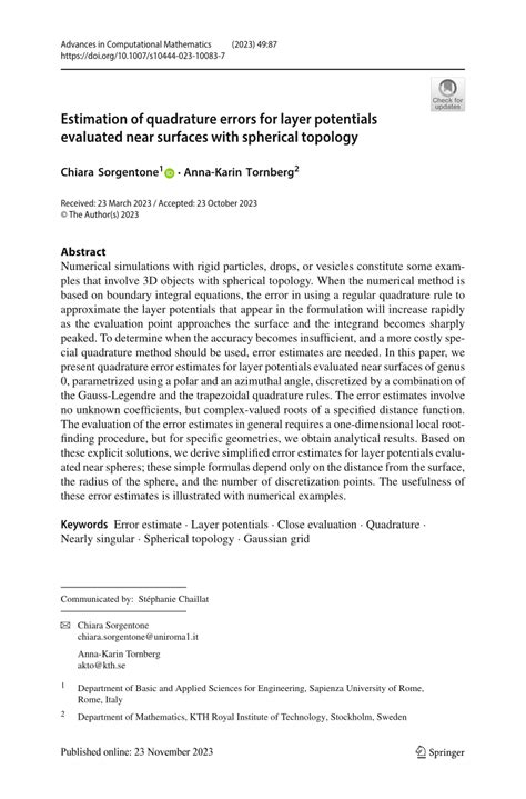 Pdf Estimation Of Quadrature Errors For Layer Potentials Evaluated Near Surfaces With