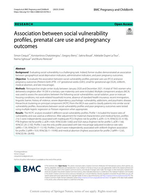 Pdf Association Between Social Vulnerability Profiles Prenatal Care
