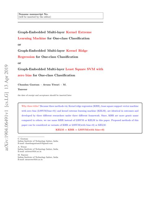 Pdf Graph Embedded Multi Layer Kernel Extreme Learning Machine For One Class Classification Or