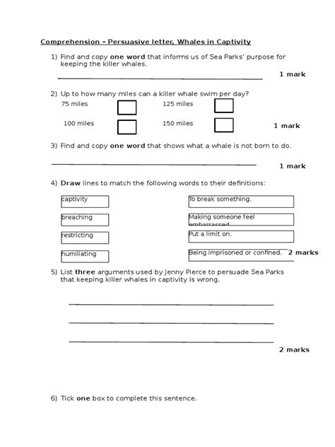 Comprehension Sats Style Questions