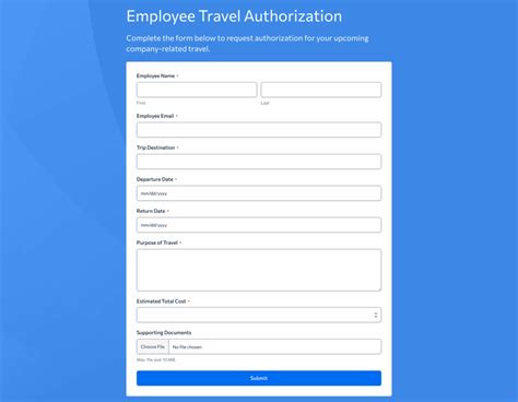 Employee Travel Authorization Form Template Woorise