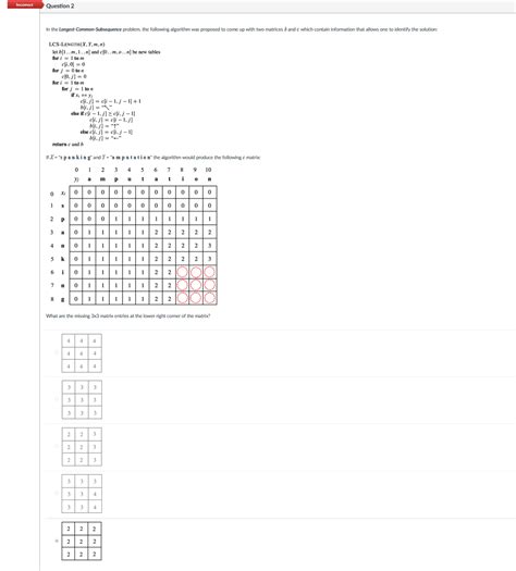 Solved Question 2in The Longest Common Subsequence Problem