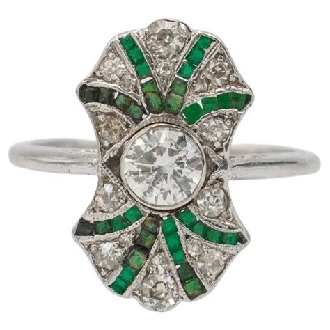 Art Deco Emerald And Diamond Platinum Ring Circa 1930s For Sale At