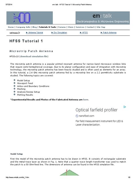 Em Talk Hfss Tutorial 1 Microstrip Patch Antenna Pdf Antenna