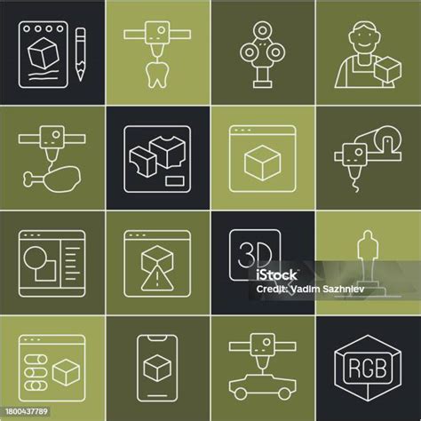 라인 Rgb 및 Cmyk 색상 혼합 3d 프린터 모델 스캐너 닭 다리 종이 및 아이콘에 스케치를 설정합니다 벡터 3차원 형태에 대한 스톡 벡터 아트 및 기타 이미지 Istock