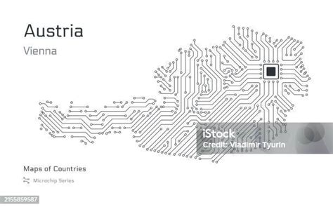 비엔나의 수도가 있는 오스트리아 지도는 프로세서가 있는 마이크로칩 패턴으로 표시됩니다 전자 정부 0명에 대한 스톡 벡터 아트 및 기타 이미지 Istock