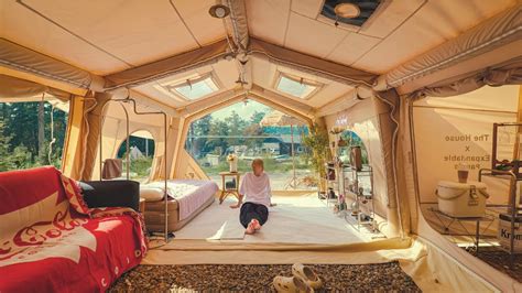 집을 수리하는 30일 동안 대형 에어 텐트에서 먹고 자고 일하며 살기 장박 캠핑 계곡 폭포 다이빙 Youtube