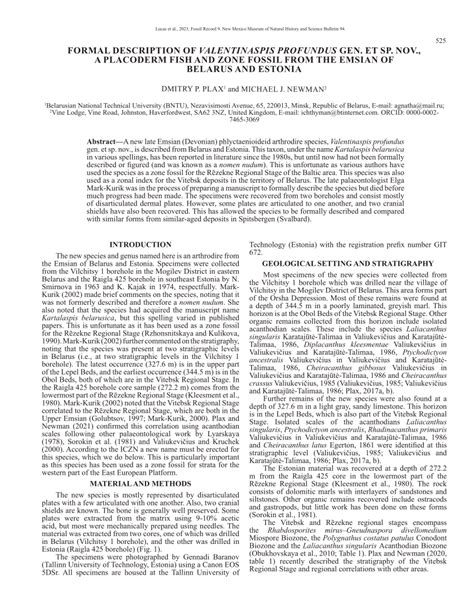 Pdf Formal Description Of Valentinaspis Profundus Gen Et Sp Nov A