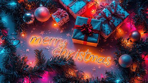 메리 크리스마스 문자 새기기 조명 화환 및 선물 상자 화려한 배경 배경 일러스트 및 사진 무료 다운로드 Pngtree