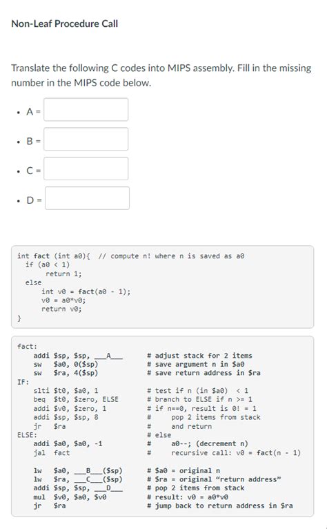 Solved Non Leaf Procedure Call Translate The Following C