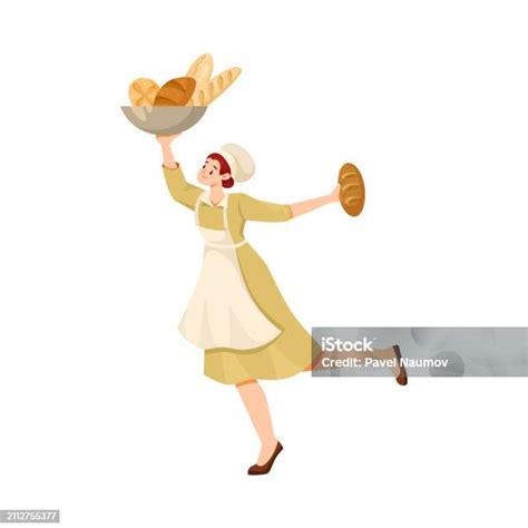 여자 Bread 빵 굽는 사람 에서 제복 와 Toque 나르다 신선한 덩어리 와 생과자 벡터 일러스트 개념에 대한 스톡 벡터 아트 및 기타 이미지 Istock