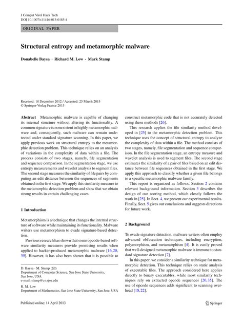 Pdf Structural Entropy And Metamorphic Malware
