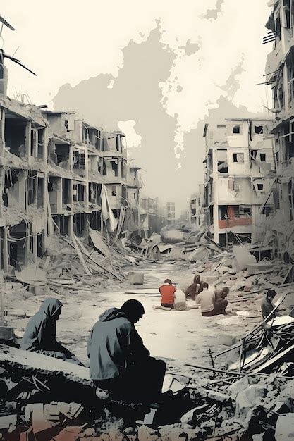 Premium Ai Image Syrian Civil War Devastated Cityscape And Refugees