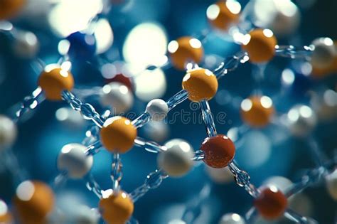 Colorful Molecular Structure Connecting Atoms With Bonds On Blue Background Stock Illustration