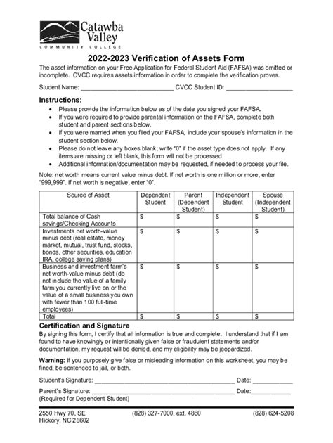 Fillable Online 2022 2023 Verification Of Assets Form Fax Email Print Pdffiller