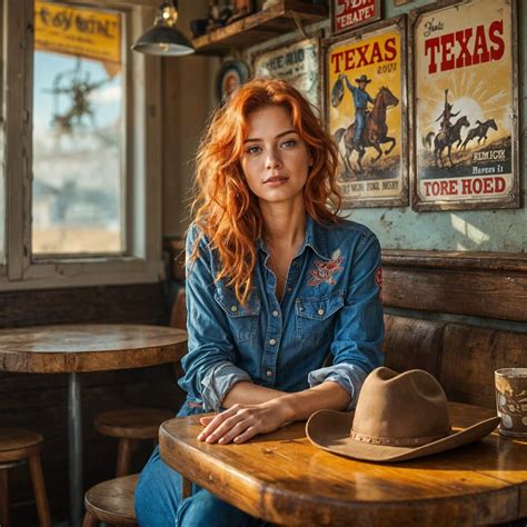Waiting For My Texan Date Redhead Sips Coffee In A Texas C