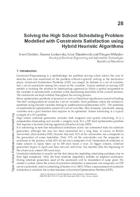 Pdf Solving The High School Scheduling Problem Modelled With Constraints Satisfaction Using