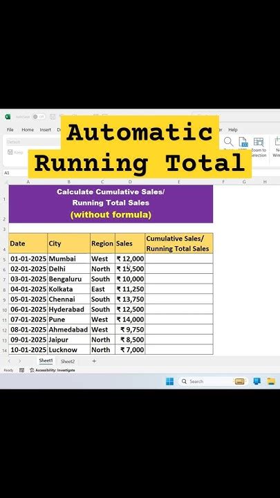 Running Total Function In Excel Excel Excelshortcuts Exceltips Spreadsheet Youtube