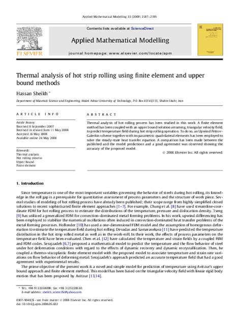 Pdf Thermal Analysis Of Hot Strip Rolling Using Finite Element And