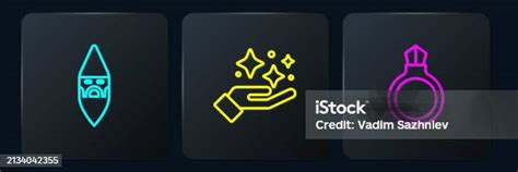 세트 라인 마법사 흑마법사 보석이 있는 마법의 돌 반지 및 스파클 스타 마술 트릭 검은색 사각형 버튼입니다 벡터 0명에 대한 스톡 벡터 아트 및 기타 이미지 Istock