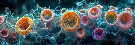 Colorful Microscopic View Of Interconnected Cells In A Network Premium Ai Generated Image