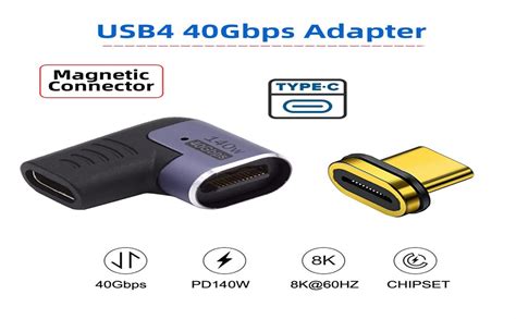 Nfhk Magnetic Connector Usb4 140w 40gbps Usb4 Type C Male To Female Adapter Power
