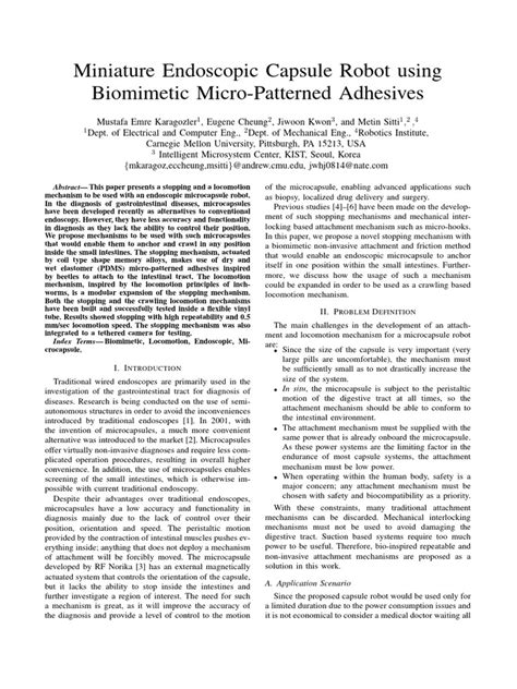 Miniature Endoscopic Capsule Robot Using Biomimetic Micropattern Pdf Force Torque