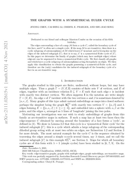 Pdf The Graphs With A Symmetrical Euler Cycle