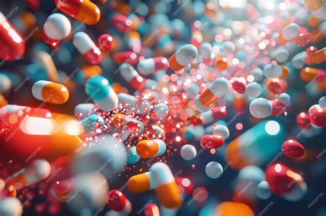 Premium Photo Dynamic Dispersion Of Capsules And Particles In A Vibrant Pharmaceutical Concept Premium Photo Dynamic Dispersion Of Capsules And Particles In A Vibrant Pharmaceutical Concept