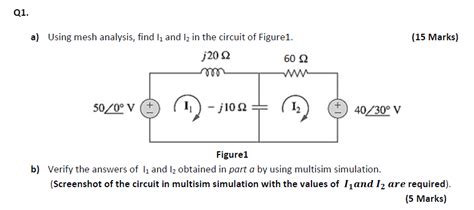 Solved A Using Mesh Analysis Find I1 And I2 In The Circuit