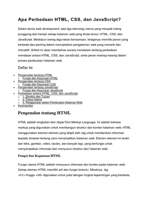 Materi 12 Dasar Web Programing Apa Perbedaan Html Css Js Pdf