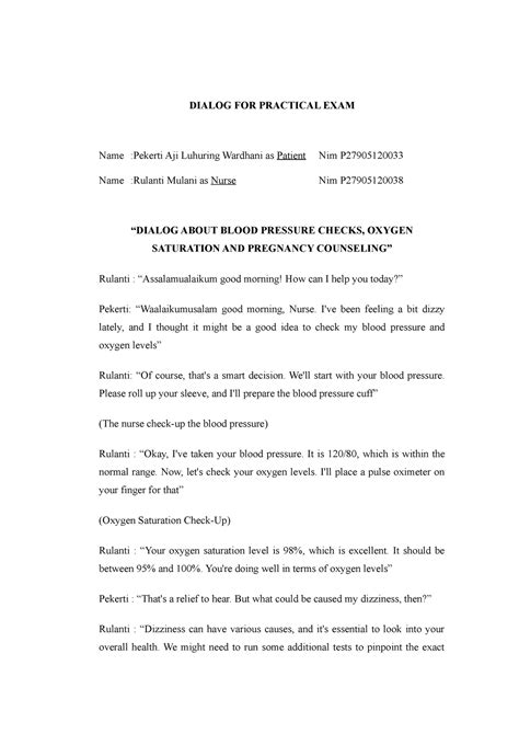Dialog For Practical Exam Revised Dialog For Practical Exam Name