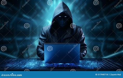Anonymous Hacker With Laptop Concept Of Dark Web Cybercrime Cyberattack Etc Stock