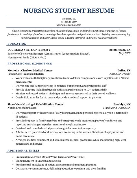 Nursing Student Resume Sample