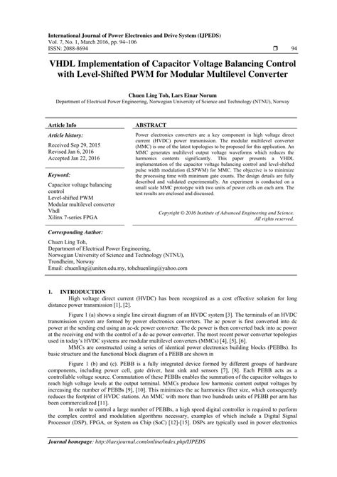 Pdf Vhdl Implementation Of Capacitor Voltage Balancing Control With