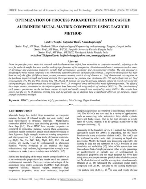 Optimization Of Process Parameter For Stir Casted Aluminium Metal