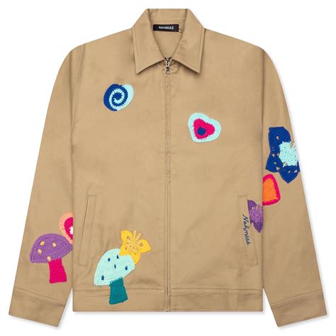 Crochet Patch Worker Jacket Sand Feature