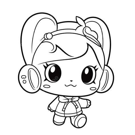 귀와 헤드폰을 끼고 있는 귀여운 만화 아기 색칠 페이지 개요 스케치 드로잉 벡터 마이멜로디 그리기 마이 멜로디 개요 마이 멜로디 스케치 Png 일러스트 및 벡터 에