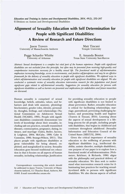 PDF Alignment of Sexuality Education with Self Determination for People with Signiﬁcant