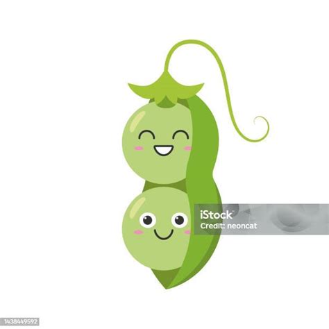 녹색 완두콩 꼬투리 캐릭터 만화 귀여운 웃는 얼굴 쾌활 카와이 기쁨 행복 한 감정 아이콘 벡터 일러스트 레이 션 건강한 식생활에