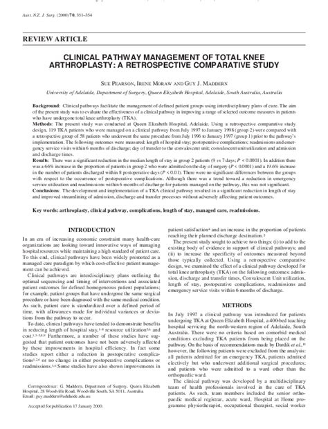 Pdf Clinical Pathway Management Of Total Knee Arthroplasty A