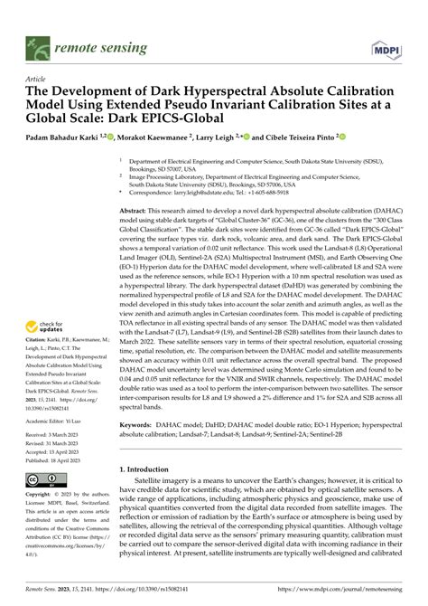 Pdf The Development Of Dark Hyperspectral Absolute Calibration Model Using Extended Pseudo