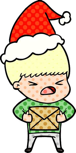 산타 모자를 쓰고 스트레스를 받는 남자의 손으로 그린 만화책 스타일의 그림 낙서 드로잉에 대한 스톡 벡터 아트 및 기타 이미지 낙서 드로잉 등장인물 만화 Istock